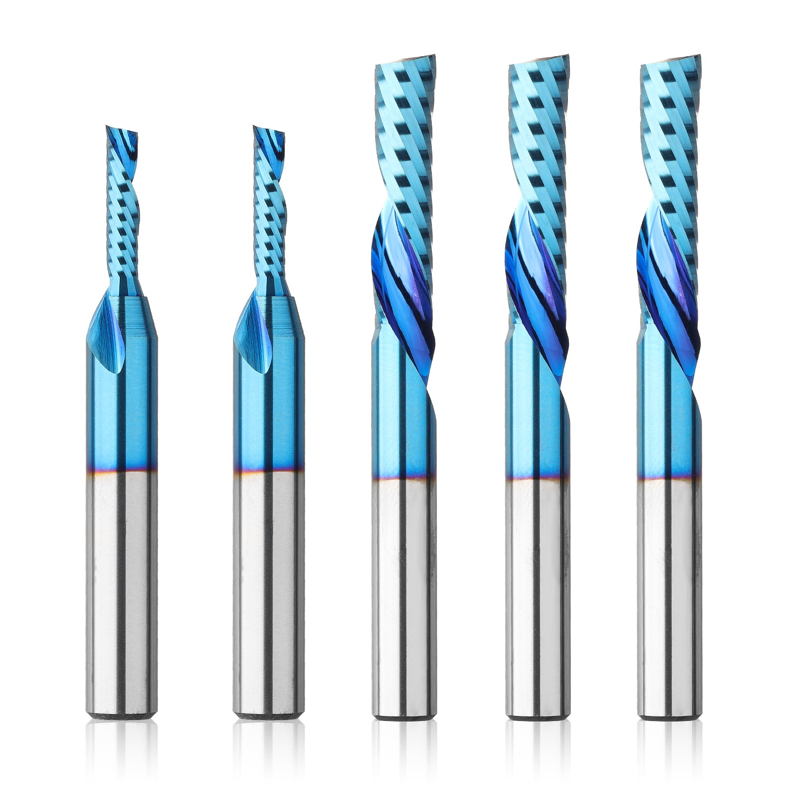 OS05B, 1/4" Shank, Carbide Spiral O Flute Down Cut CNC Router Bits Set ...