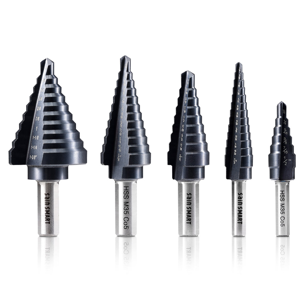 SD05A, 1/8”~1-3/8” TiAIN Coated Double Flute M35 Cobalt Step Drill Bit – SainSmart.com
