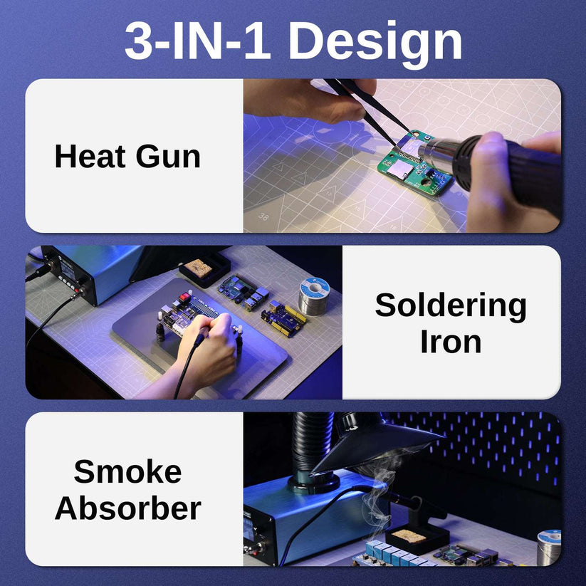 3-in-1 850W Soldering Station, Soldering Iron, Hot Air Gun, Smoke Abso ...
