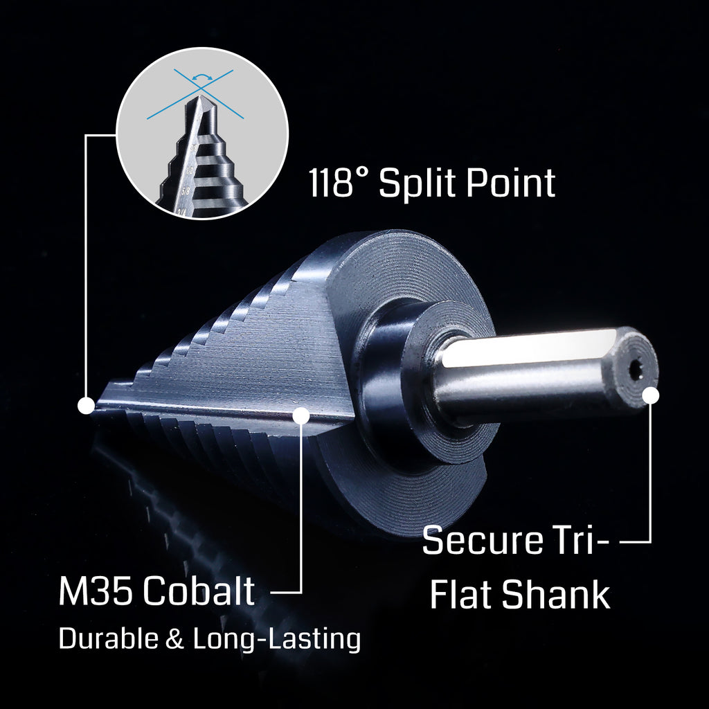 SD05A, 1/8”~1-3/8” TiAIN Coated Double Flute M35 Cobalt Step Drill Bit – SainSmart.com