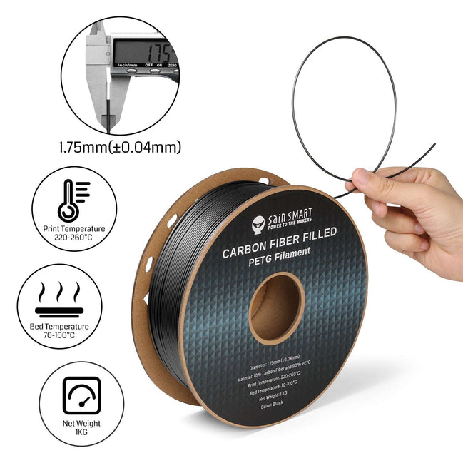 Carbon Fiber PETG 3D Printing Filament | 1.75mm 1KG | SainSmart PRO-3 ...