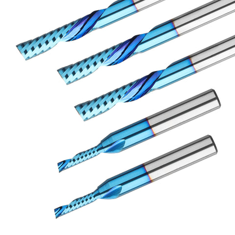 OS05B, 1/4" Shank, Carbide Spiral O Flute Down Cut CNC Router Bits Set ...