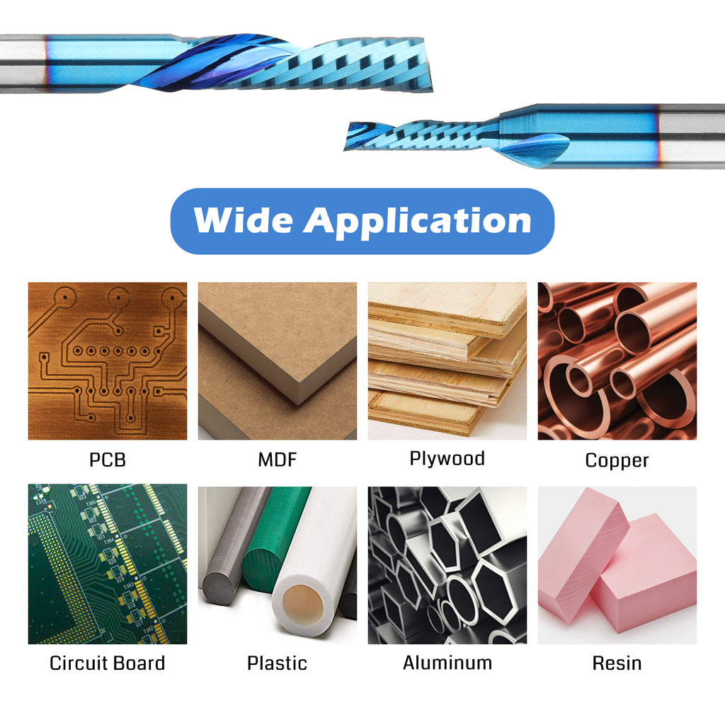 OS05B, 1/4" Shank, Carbide Spiral O Flute Down Cut CNC Router Bits Set ...