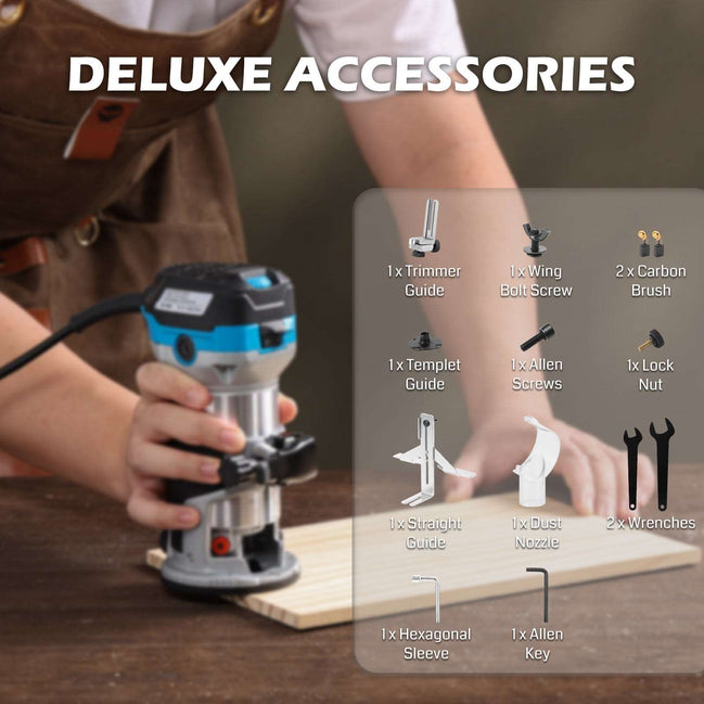 1-1.25 HP, Φ65mm Palm Trimmer Router, Compact Router Wood Tool With Fi ...