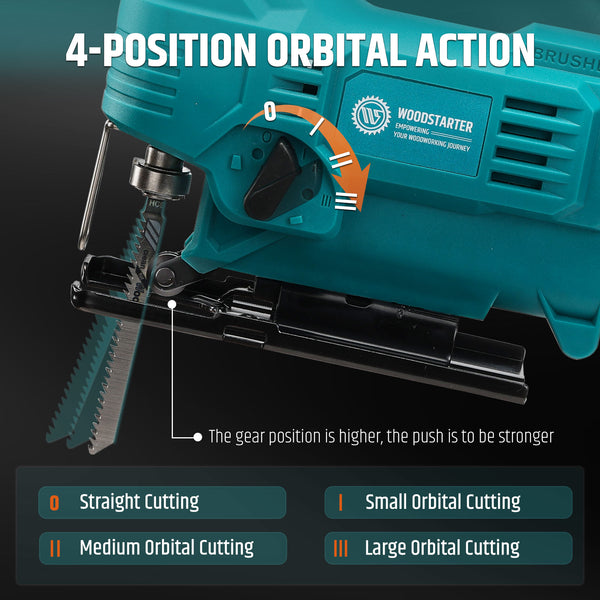 Cordless Jigsaw with Brushless Motor, 3 Adjustable Speed, 45°-90° Cutt ...