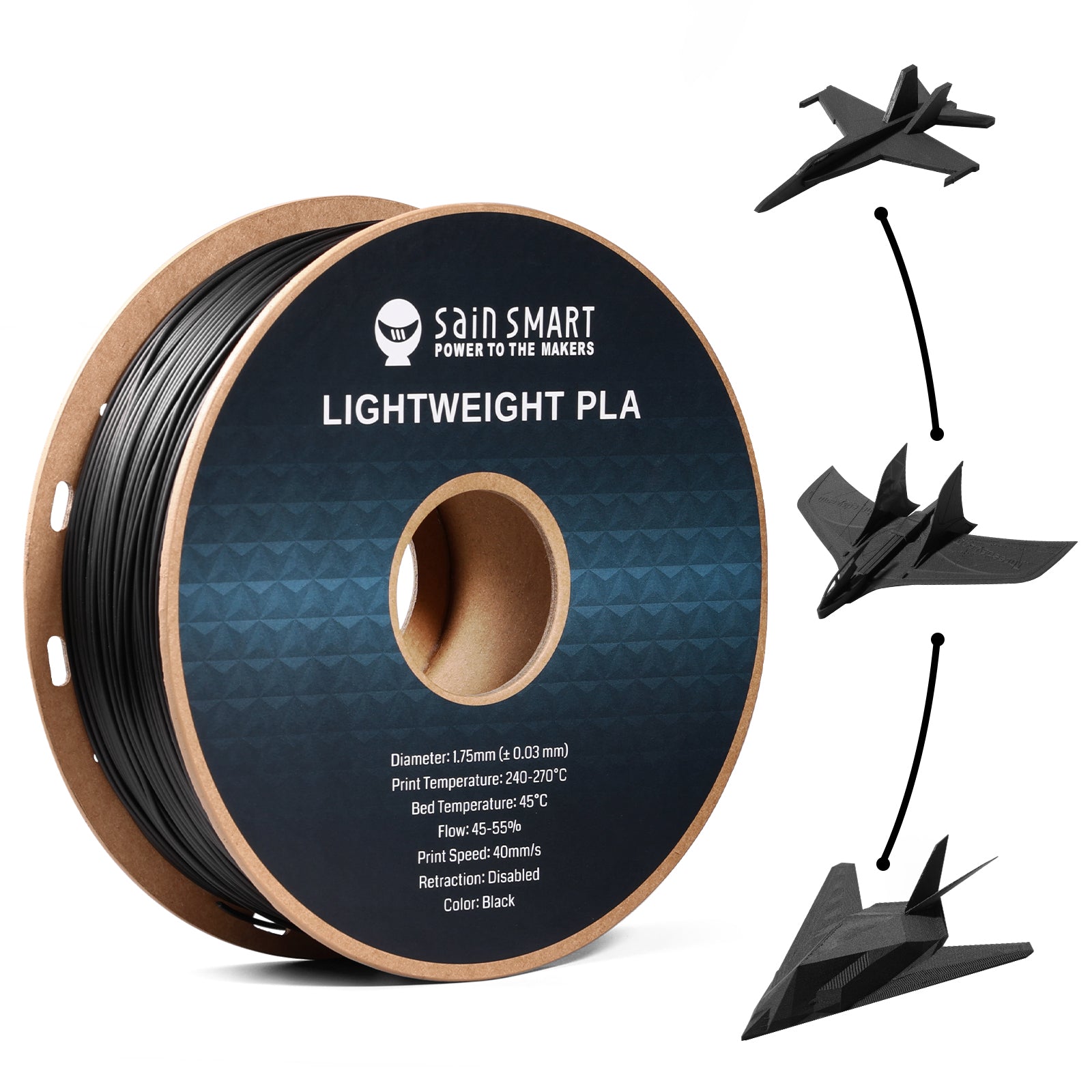 SainSmart LIghtweight LW-PLA Filament, 1.75mm, Black & White, 1KG, Low ...