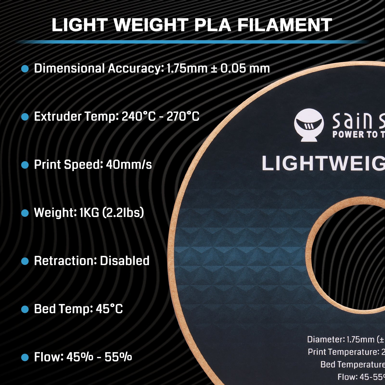 SainSmart LIghtweight LW-PLA Filament, 1.75mm, Black & White, 1KG, Low ...