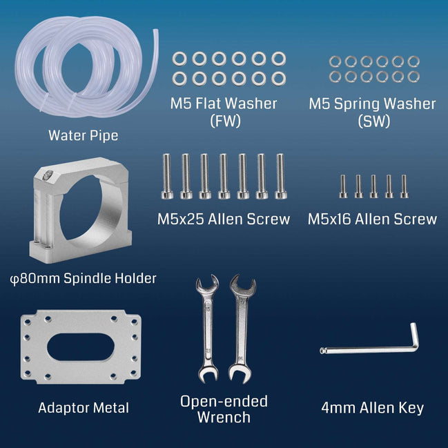 Genmitsu 1.5KW-2.2KW Spindle Motor Kit, Water Cooled, with VFD & Water ...