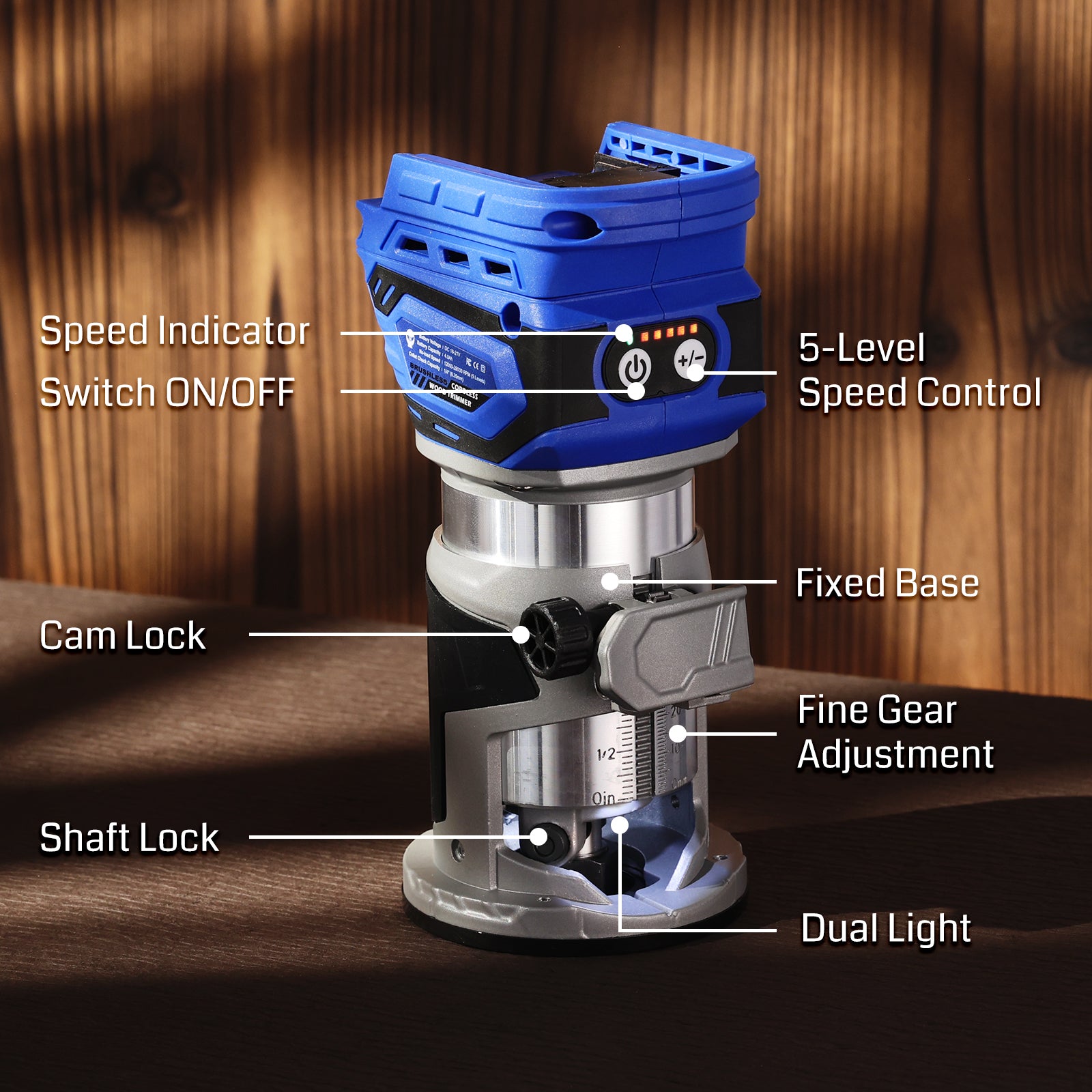 Φ65mm 28000RPM Max Cordless Trimmer Router, 5 Level Speeds, Brushless ...