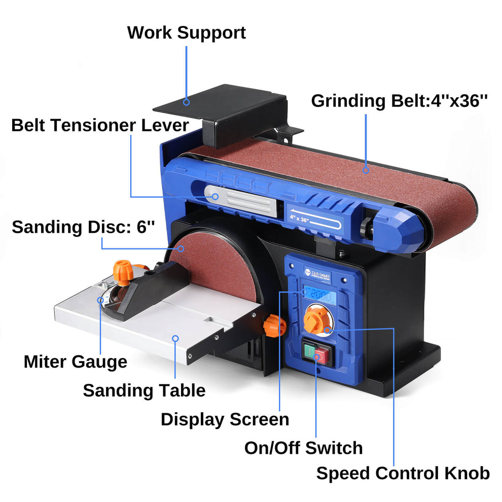 Disc & Belt Sander 2-in-1, Adjustable Speed with Full Copper Motor, 0 ...