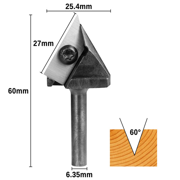 VRBC01A, 1/4" Shank,60 Degree V Groove Router Bit, 1" Cutting Diameter ...