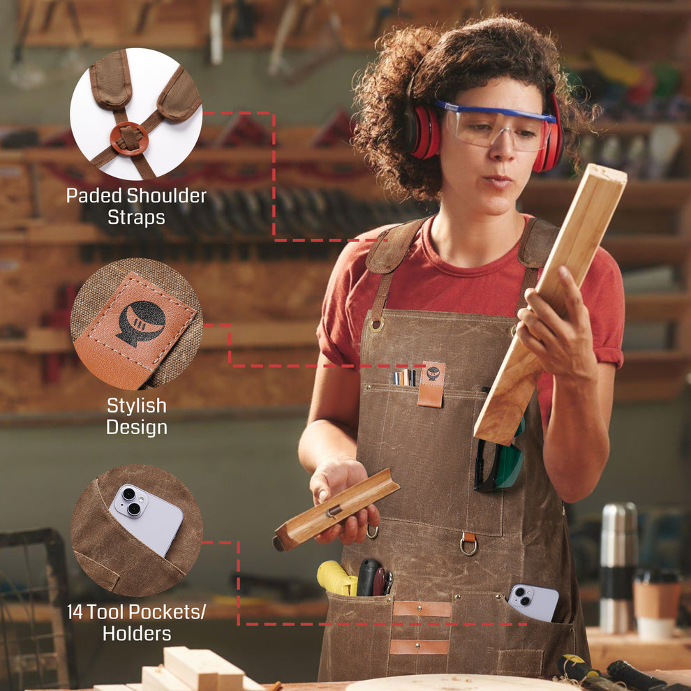 Waxed Canvas Work Apron, Waterproof Dustproof Cotton Canvas Crossback ...