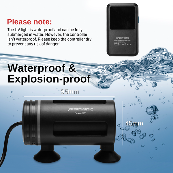 XpertMatic Aquarium Sterilizer UV Light, 5W Mini Submersible Sanitizer ...