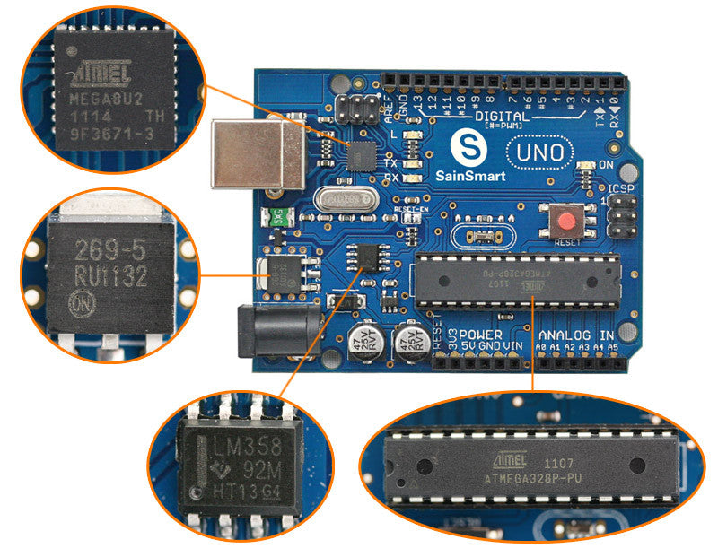 SainSmart UNO ATMEGA328P-PU ATMEGA8U2 Microcontroller For Arduino – SainSmart.com