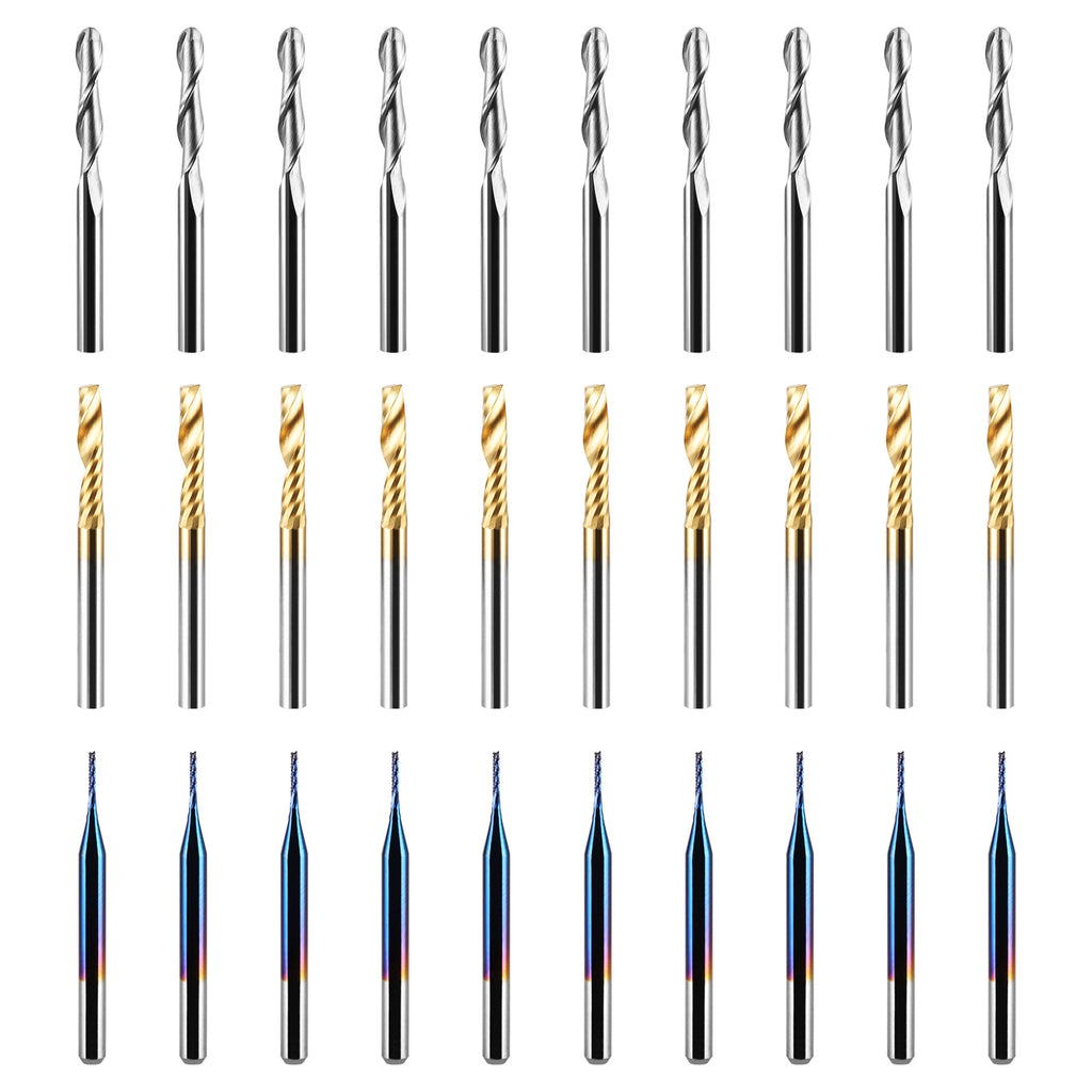 Genmitsu MC30A, 1/8" Shank, Carbide Milling Cutter Bit Set, 30 PCS ...