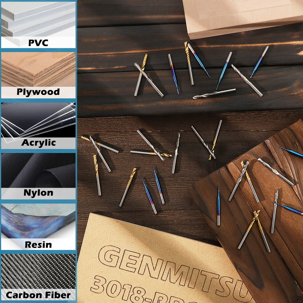 Genmitsu MC30A, 1/8" Shank, Carbide Milling Cutter Bit Set, 30 PCS ...