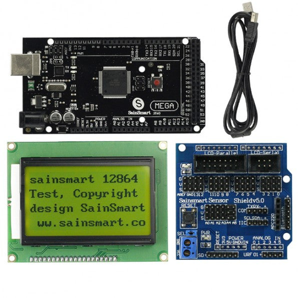 SainSmart Mega2560 R3+12864 LCD+Sensor Shield V5 Kit For Arduino AVR ...