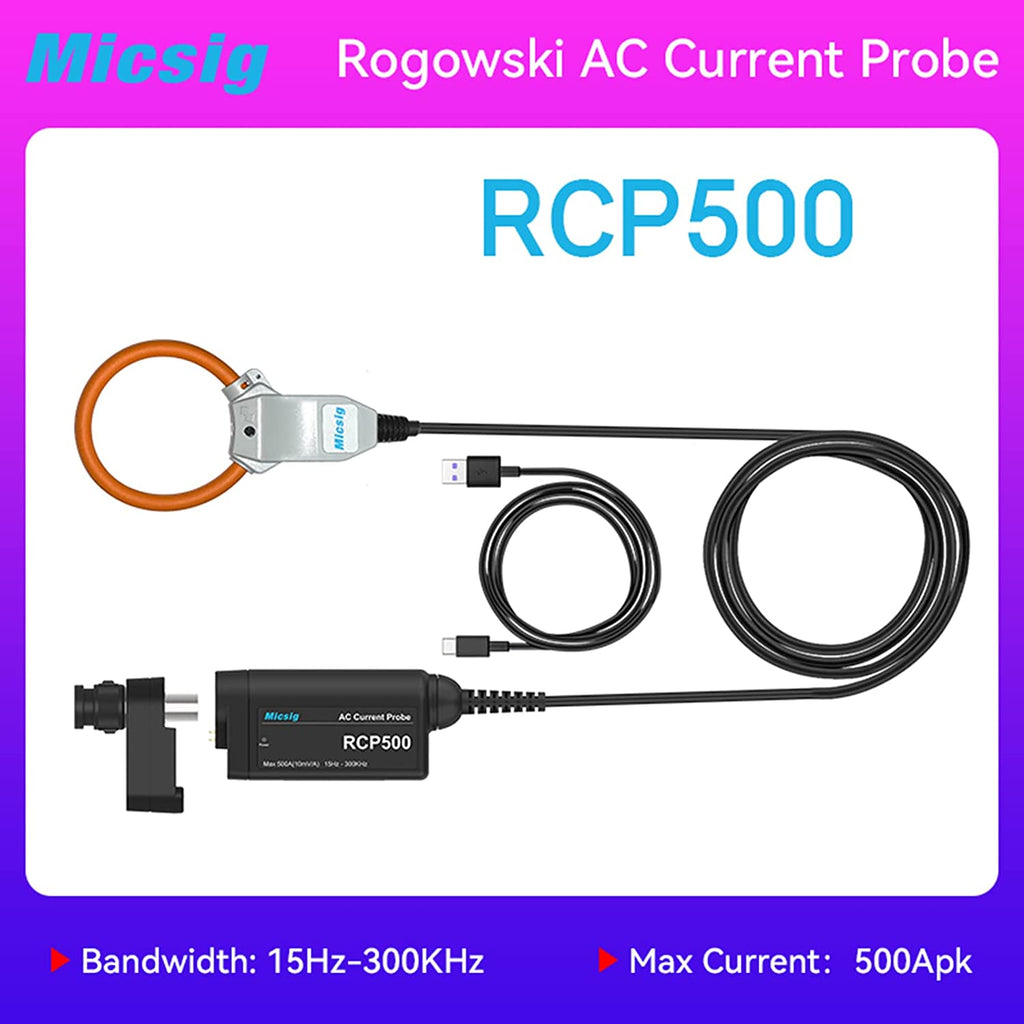 Micsig RCP500 Rogowski AC Current Probe, 300KHz, with Standard BNC Int ...