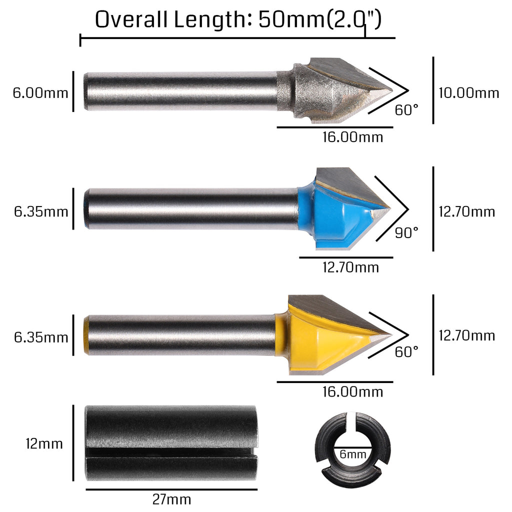 Genmitsu VG03A 1/4'' V Grooving Router Bit Set | SainSmart – SainSmart.com