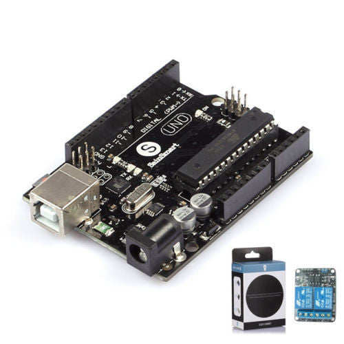SainSmart UNO R3 ATmega328P Development Board + 2 Channels Relay + Free ...